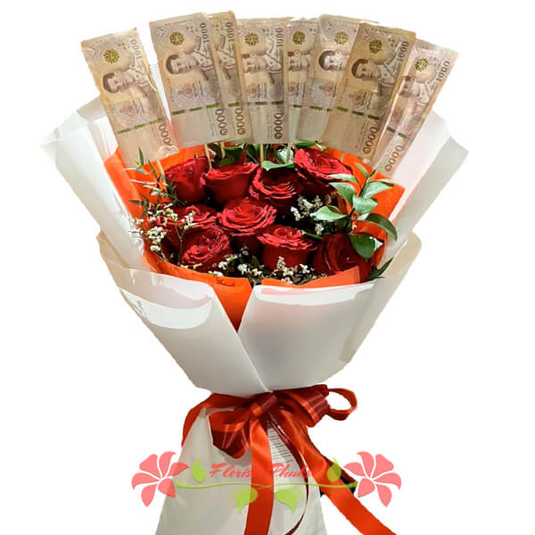9 Red Roses + Money 8000 THB (2 days) - Flower Delivery Phuket